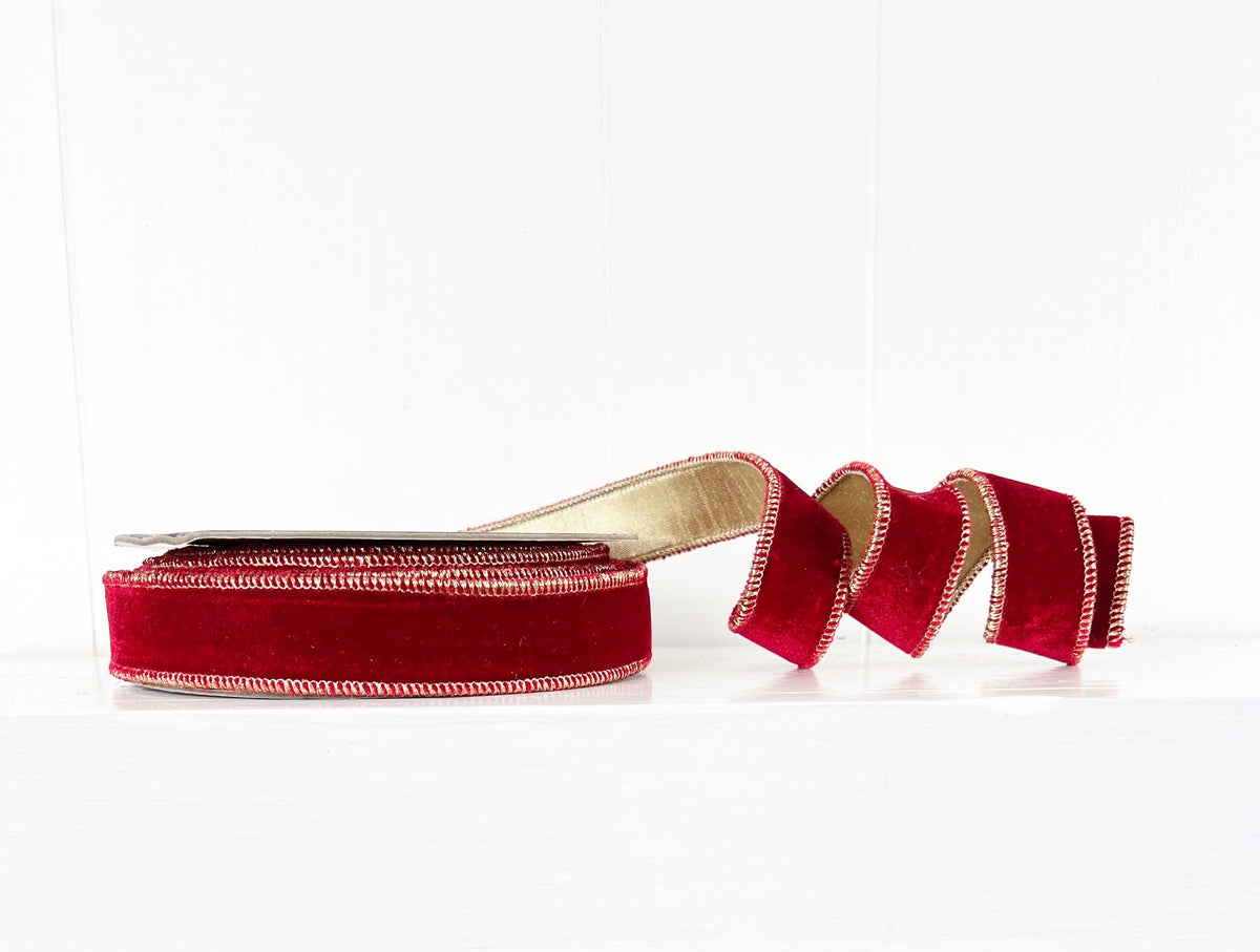PRE-ORDER 2024---Regal Red Velvet and Gold 1"x10Y Wired Ribbon – Nancy ...