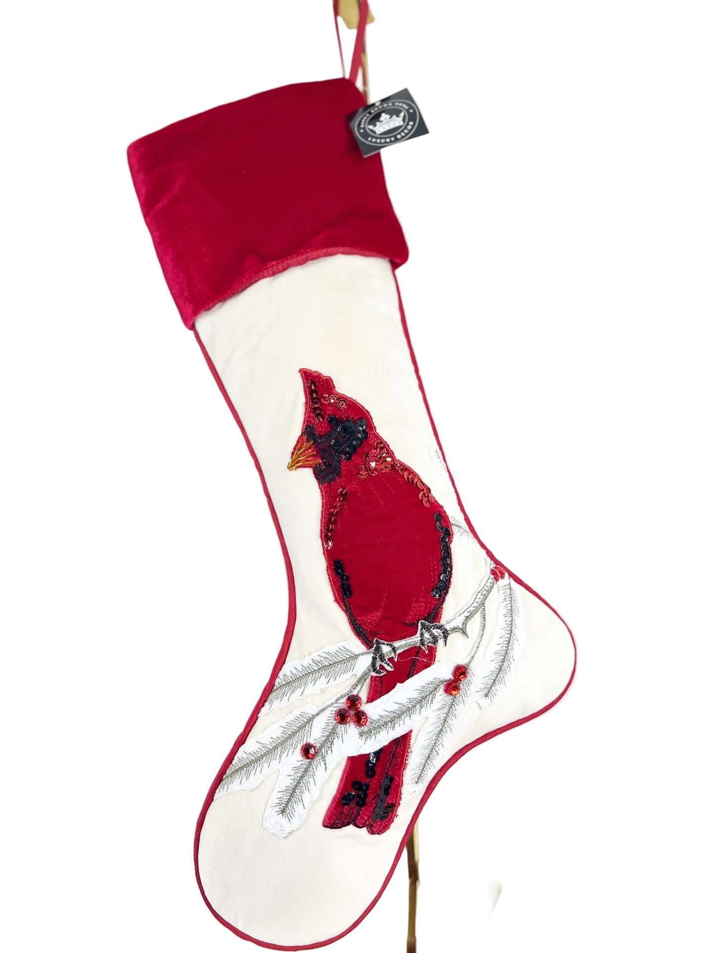 Creme Velvet and Red Velvet Fancy Cardinal Stocking – Nancy Brown Home